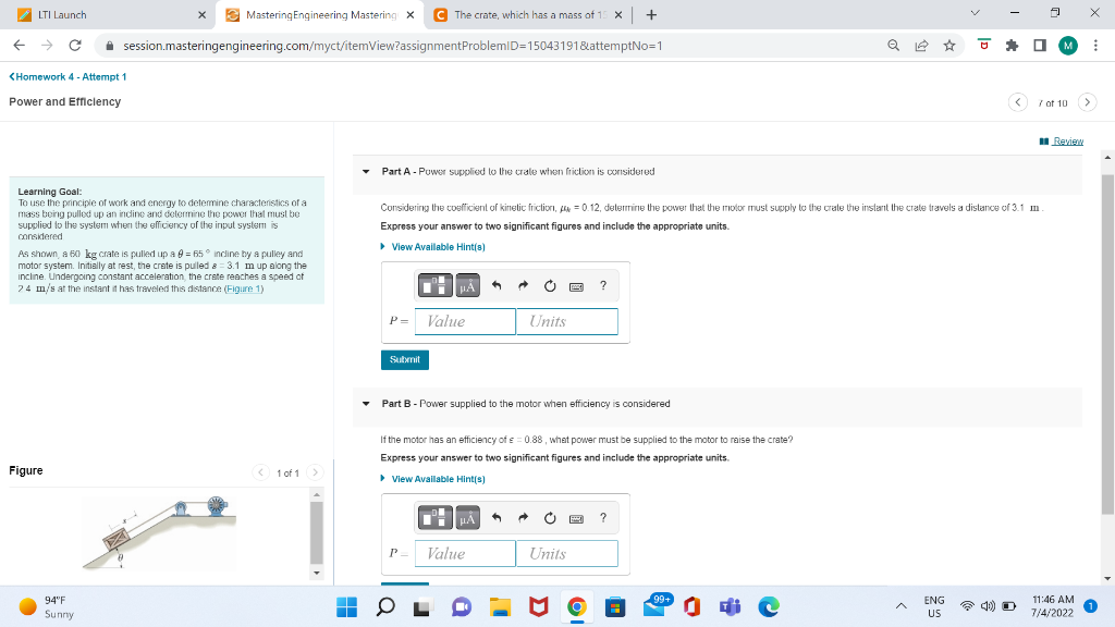 Solved LTI Launch ← → Mastering Engineering Mastering X C | Chegg.com