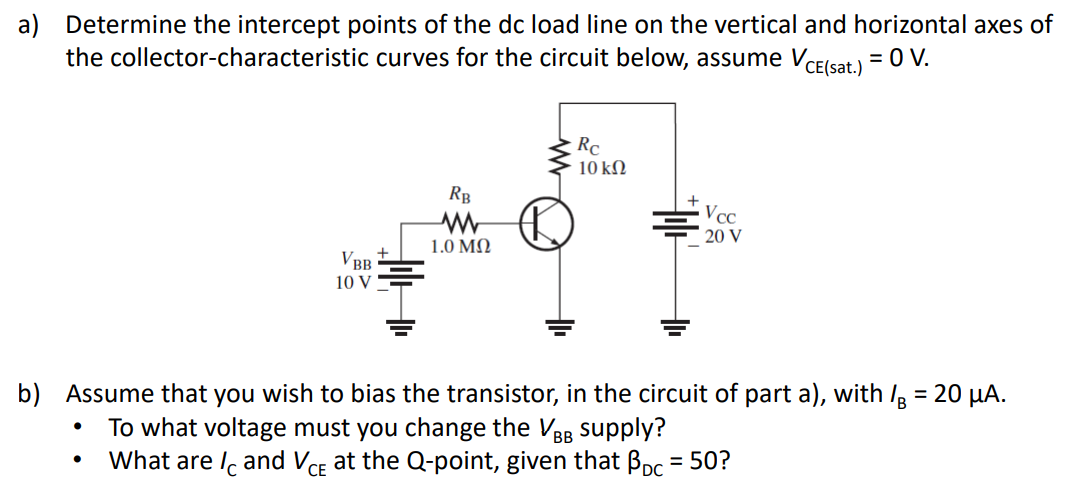 Solved a) Determine the intercept points of the dc load line | Chegg.com