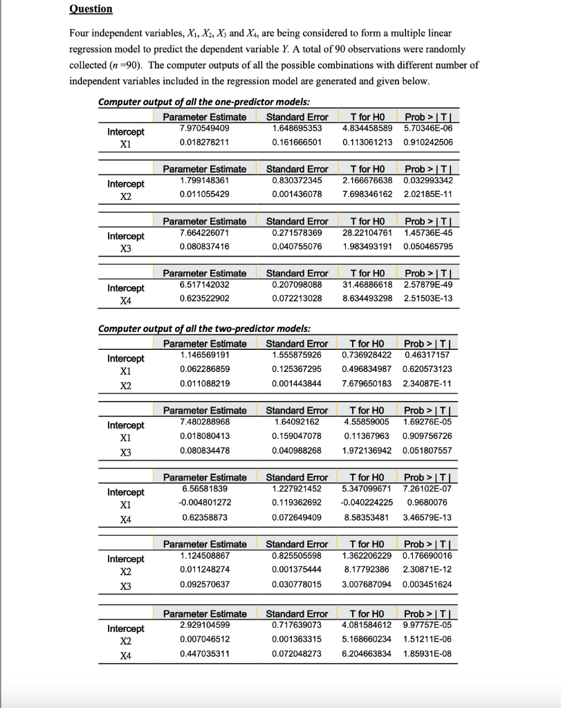 Solved Question Four independent variables, X1,X2,X3 and X4, | Chegg.com