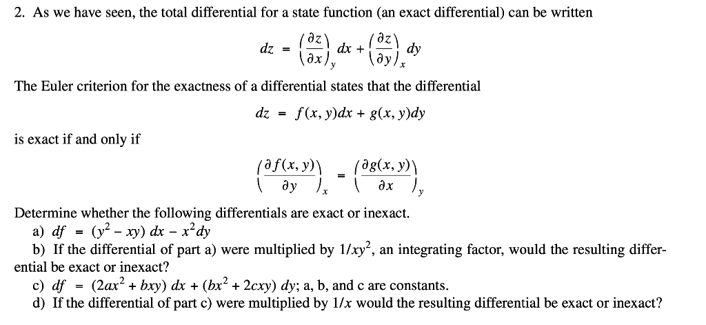 Solved 2. As we have seen, the total differential for a | Chegg.com