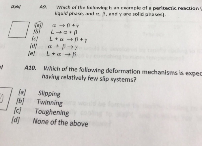 Solved Which of the following is an example of a peritectic | Chegg.com