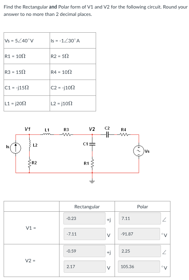 Solved Find the Rectangular and Polar form of V 1 ﻿and V 2 | Chegg.com