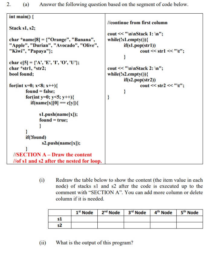 Solved 2. (a) Answer the following question based on the | Chegg.com