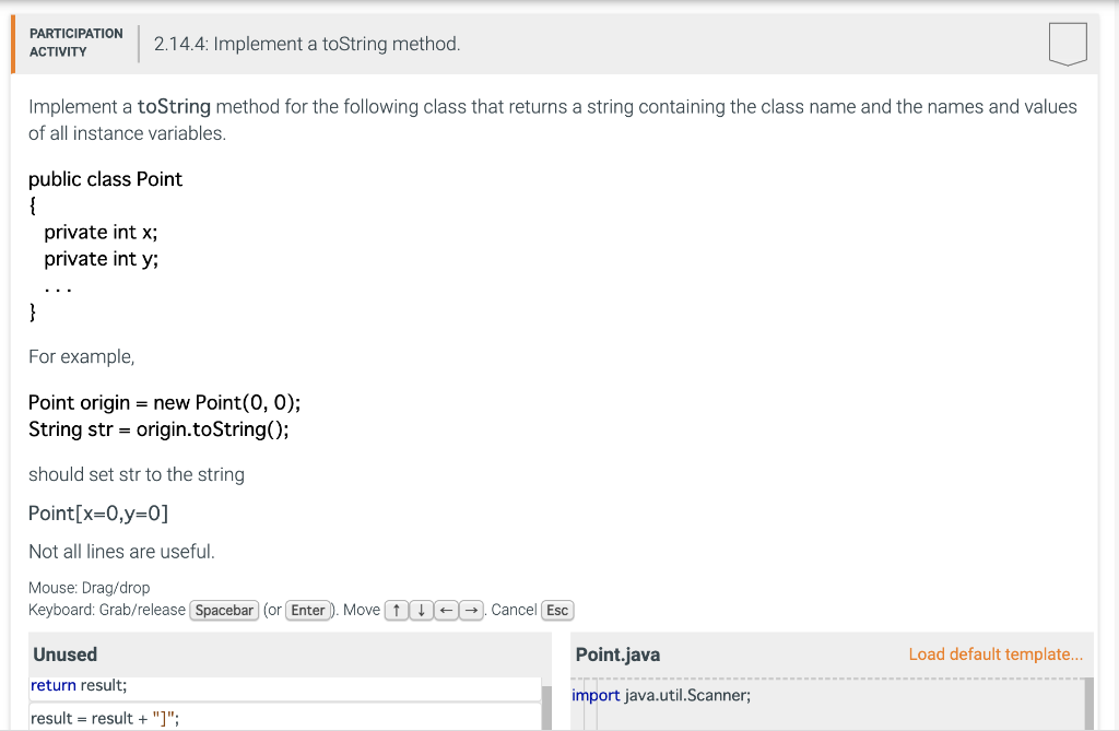 Solved How can I complete Point.java by using parts in the | Chegg.com