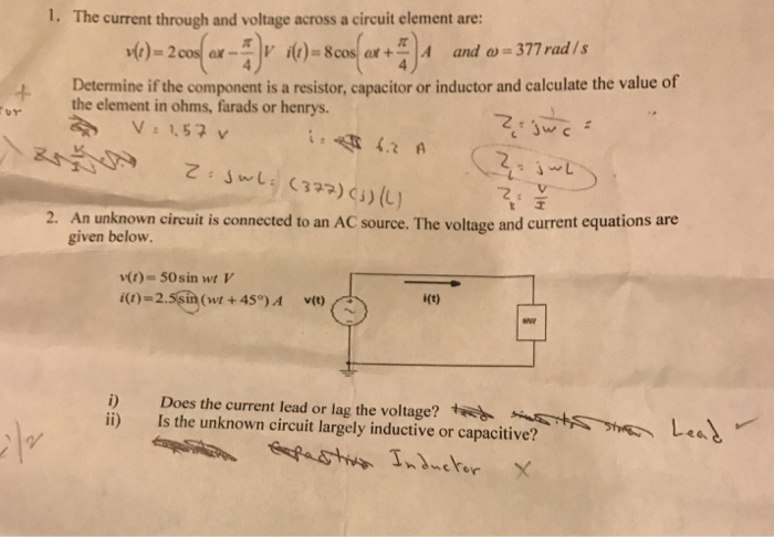 Solved 1. The current through and voltage across a circuit | Chegg.com