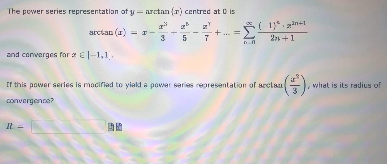 Solved The power series representation of y= arctan (2) | Chegg.com