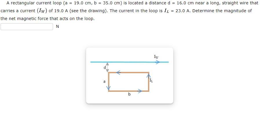 Solved A rectangular current loop (a=19.0 cm, b=35.0 cm) is | Chegg.com