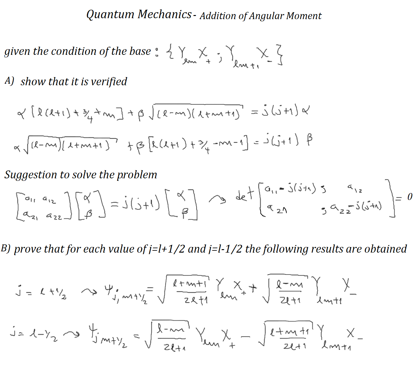 Quantum Mechanics- Addition of Angular Moment given | Chegg.com