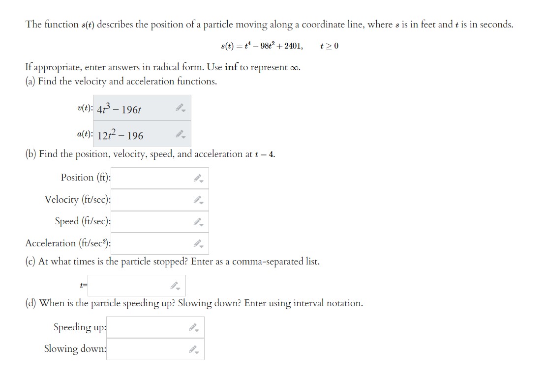 Solved The Function S T Describes The Position Of A