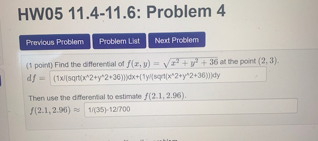 Solved (1 point) Find the differential of | Chegg.com
