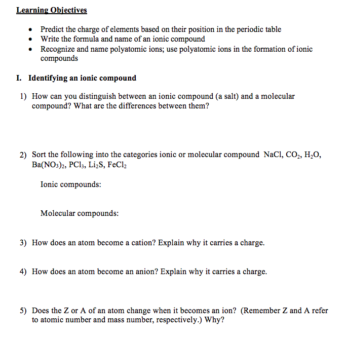 Solved Learning Objectives Predict the charge of elements | Chegg.com