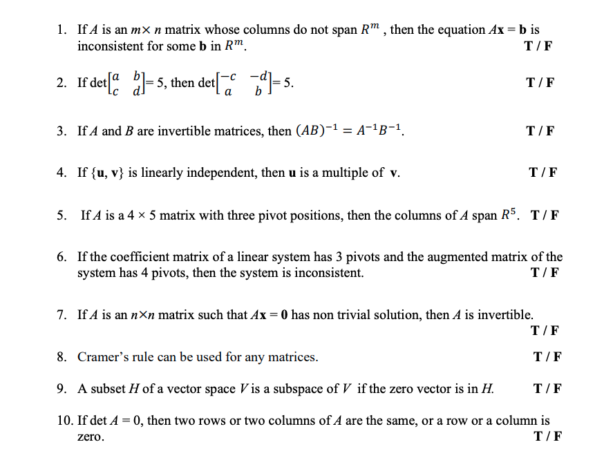 Solved If A ﻿is an m×n ﻿matrix whose columns do not spanRm, | Chegg.com