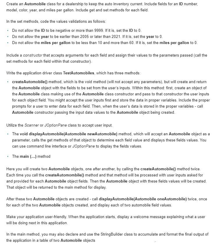 Solved Create An Automobile Class For A Dealership To Keep 