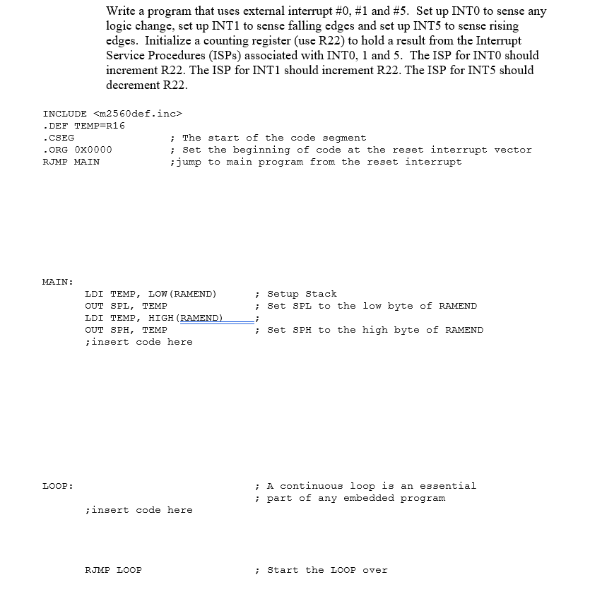 Write a program that uses external interrupt #0, #1 | Chegg.com