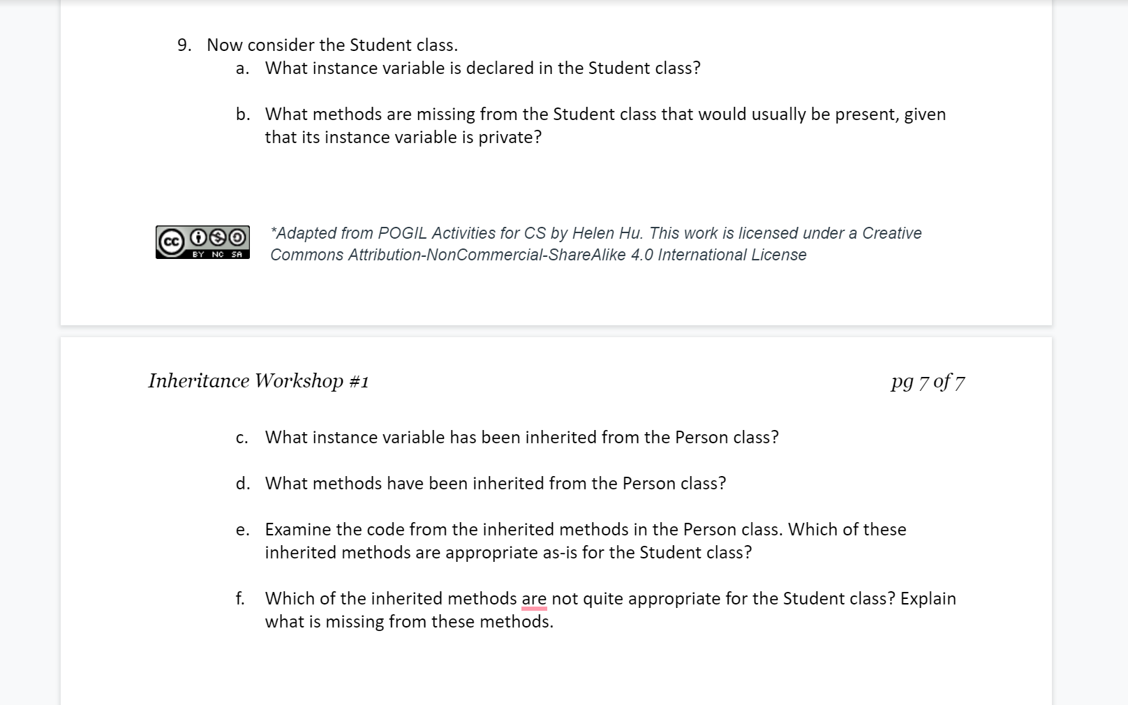 Solved Inheritance Workshop - Please Answer complete post | Chegg.com