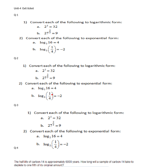 Solved Q-1Convert each of the following to logarithmic | Chegg.com