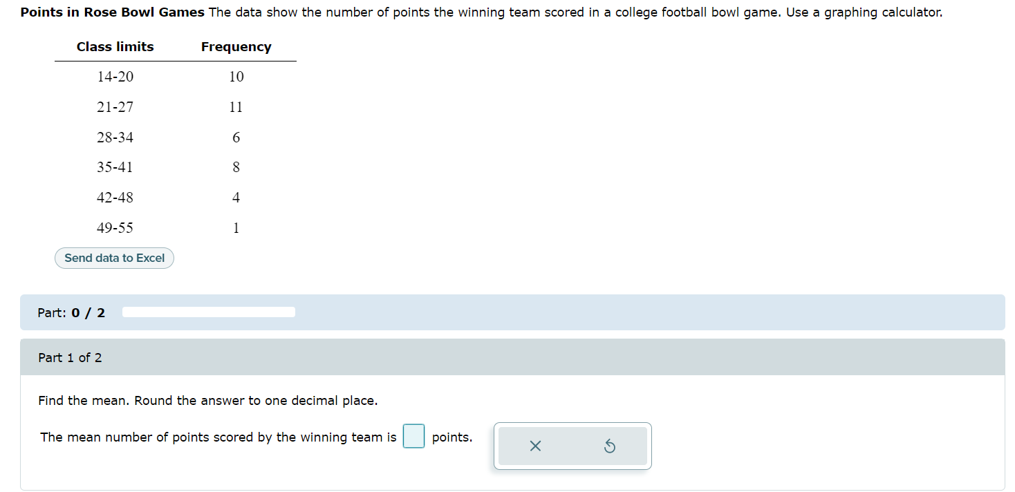 Solved Points in Rose Bowl Games The data show the number of | Chegg.com