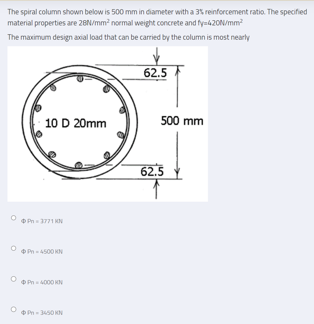 Solved The spiral column shown below is 500 mm in diameter | Chegg.com