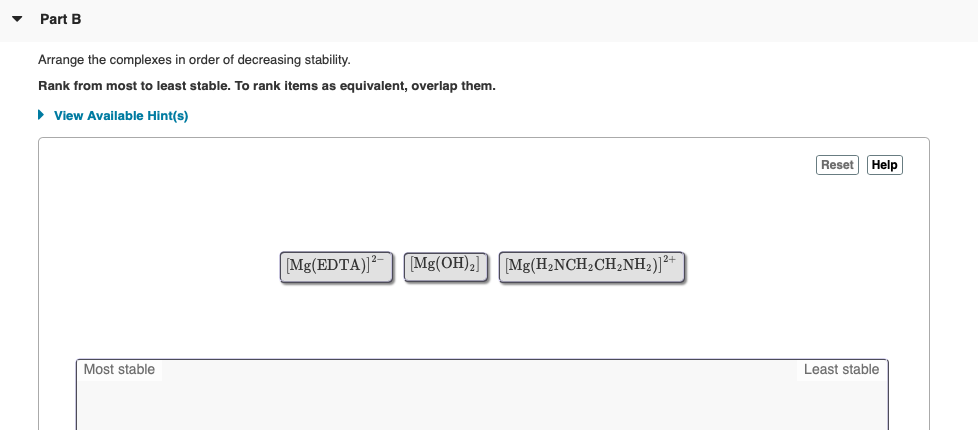 Solved Part B Arrange the complexes in order of decreasing | Chegg.com