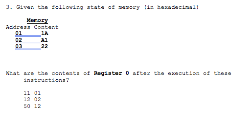 (Solved) : 3 Given Following State Memory Hexadecimal Memory Address ... (Solved) : 3 Given Following State Memory Hexadecimal Memory Address ...