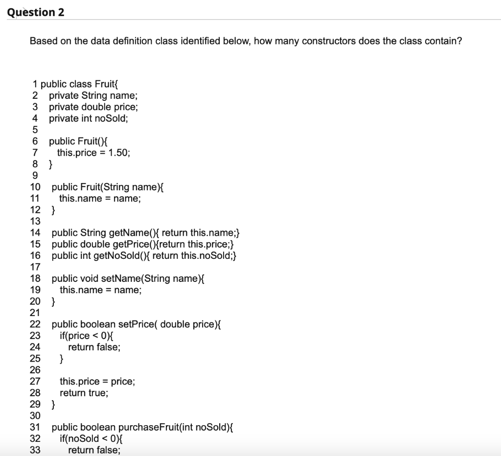 Solved Question 2 Based on the data definition class | Chegg.com