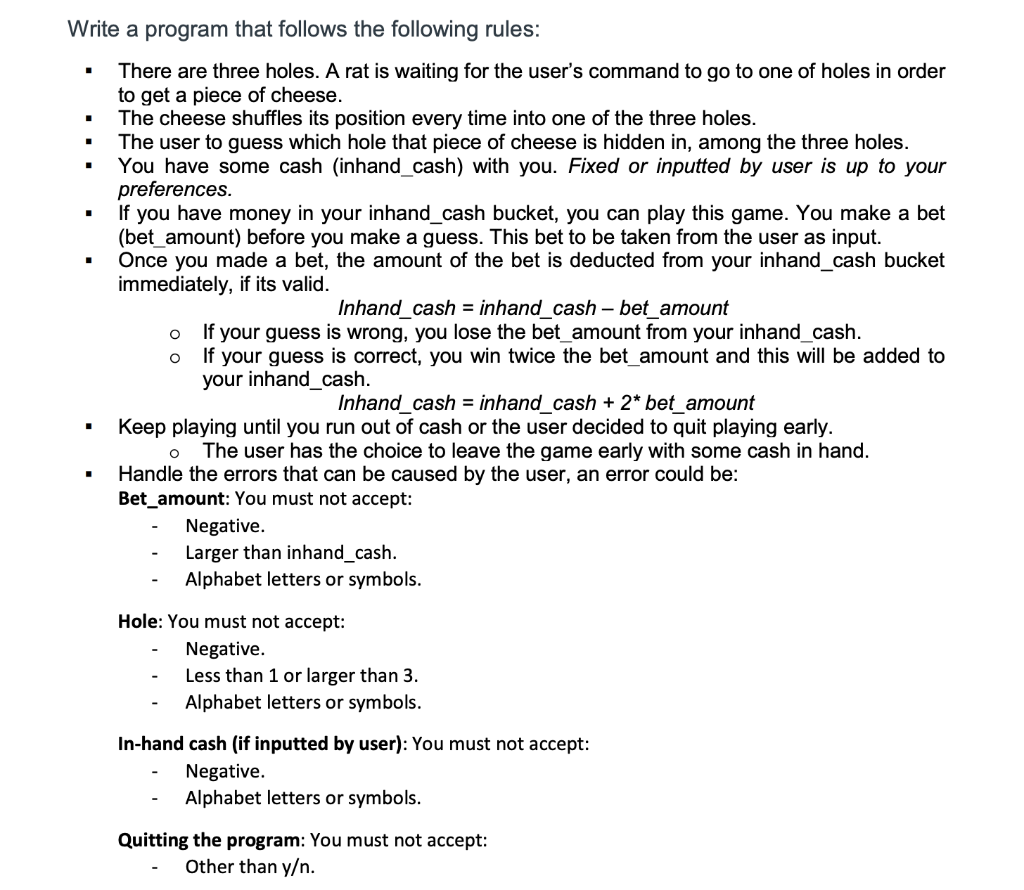Solved I am having issues with how to start the program. The | Chegg.com