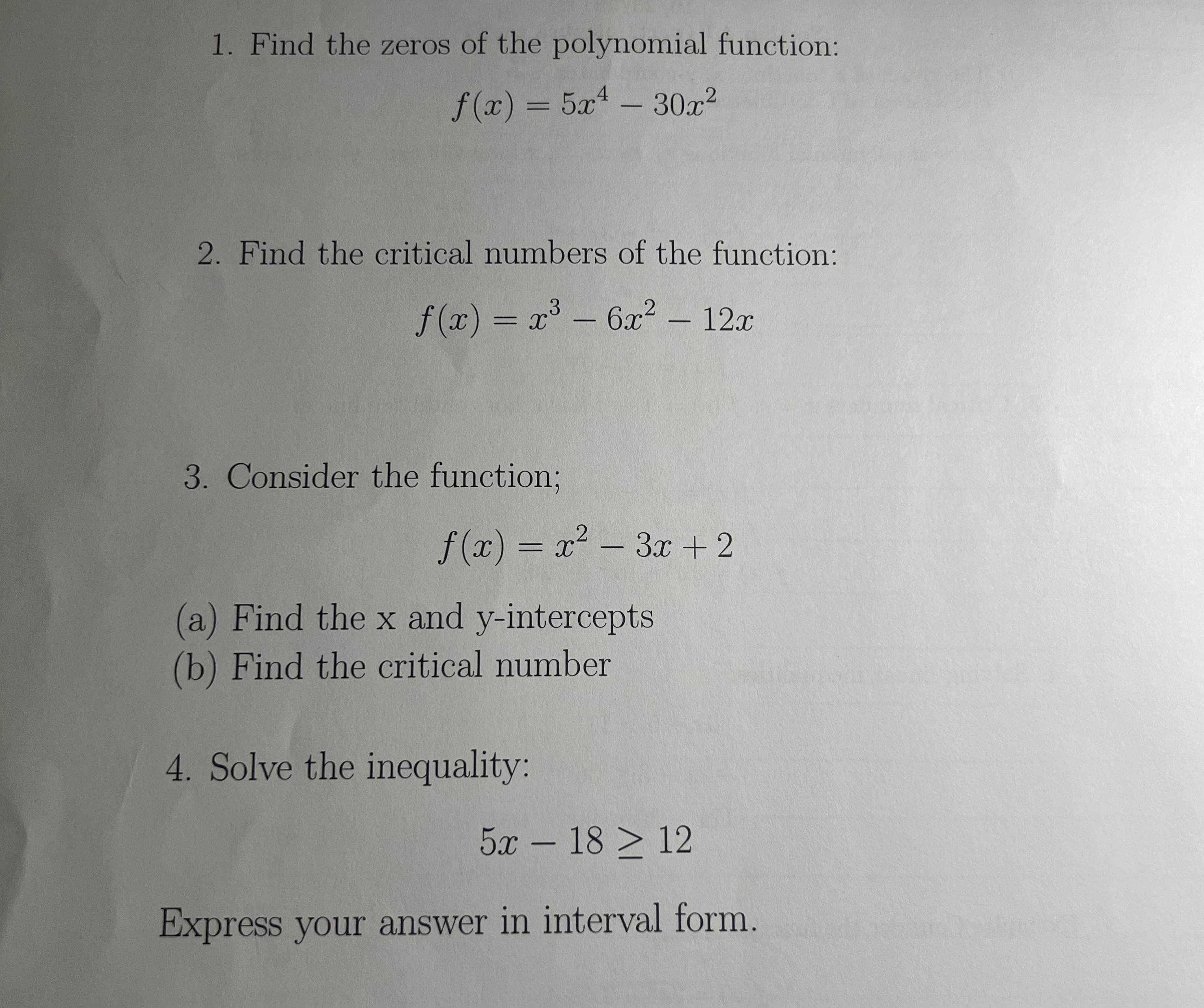 Solved 1. Find the zeros of the polynomial function: | Chegg.com