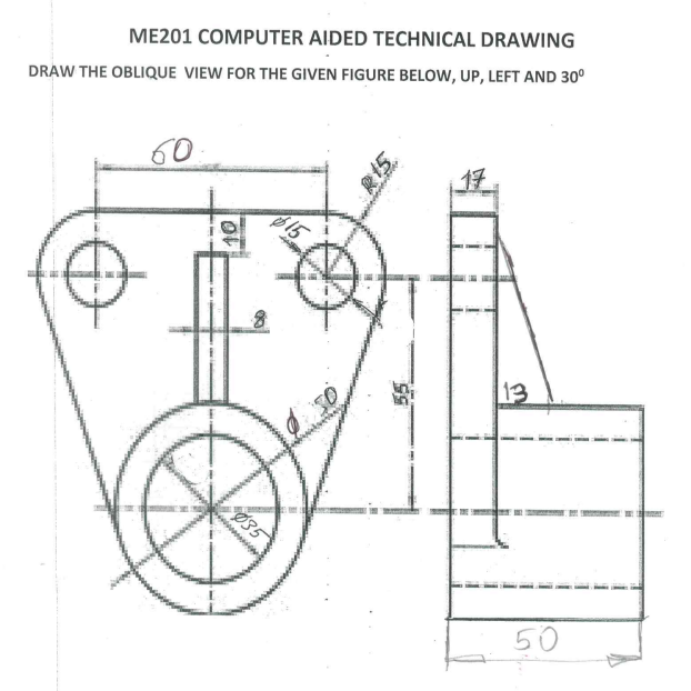 Solved DRAW THE OBLIQUE VIEW FOR THE GIVEN FIGURE BELOW, | Chegg.com