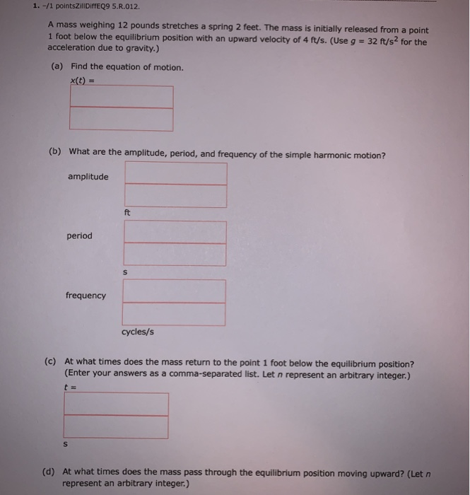 Solved ap 2 for At what times does the mass pass through | Chegg.com