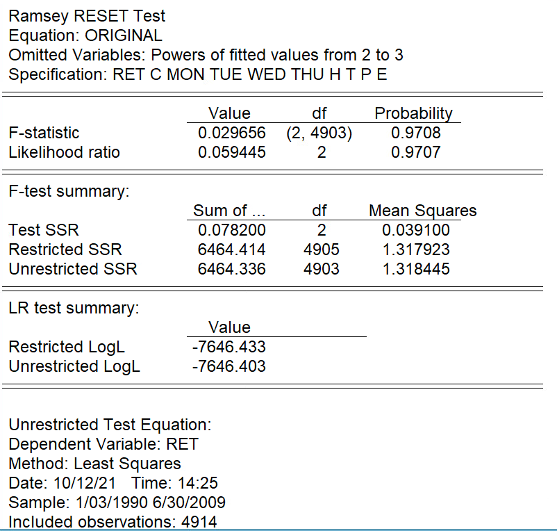 Solved Conduct the RESET for model specification for your | Chegg.com