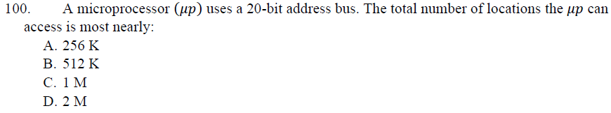 Solved 100. A microprocessor (μp) uses a 20-bit address bus. | Chegg.com