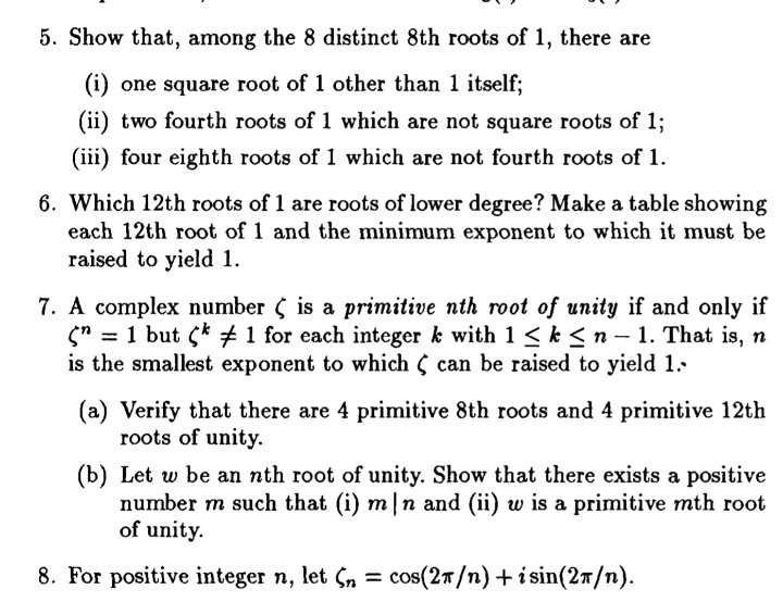 Solved 5. Show that, among the 8 distinct 8th roots of 1, | Chegg.com