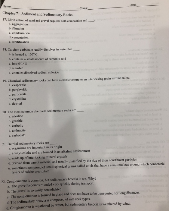 Solved Date: Name Class: Chapter 7 - Sediment and | Chegg.com