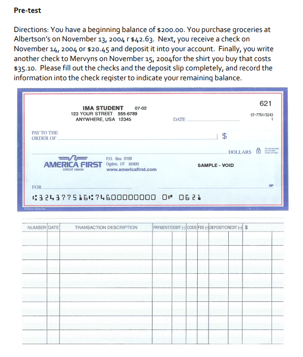 Solved Pre-test Directions: You have a beginning balance of | Chegg.com