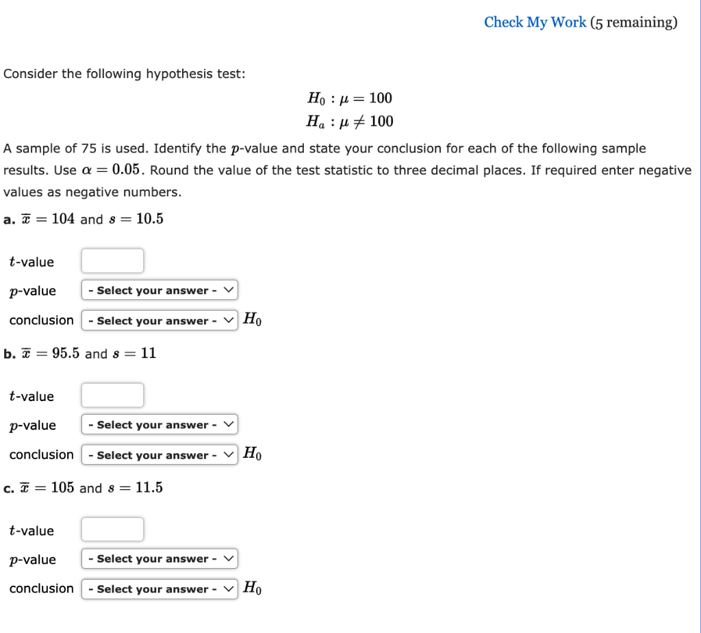 Solved Consider the following hypothesis test: t-value | Chegg.com