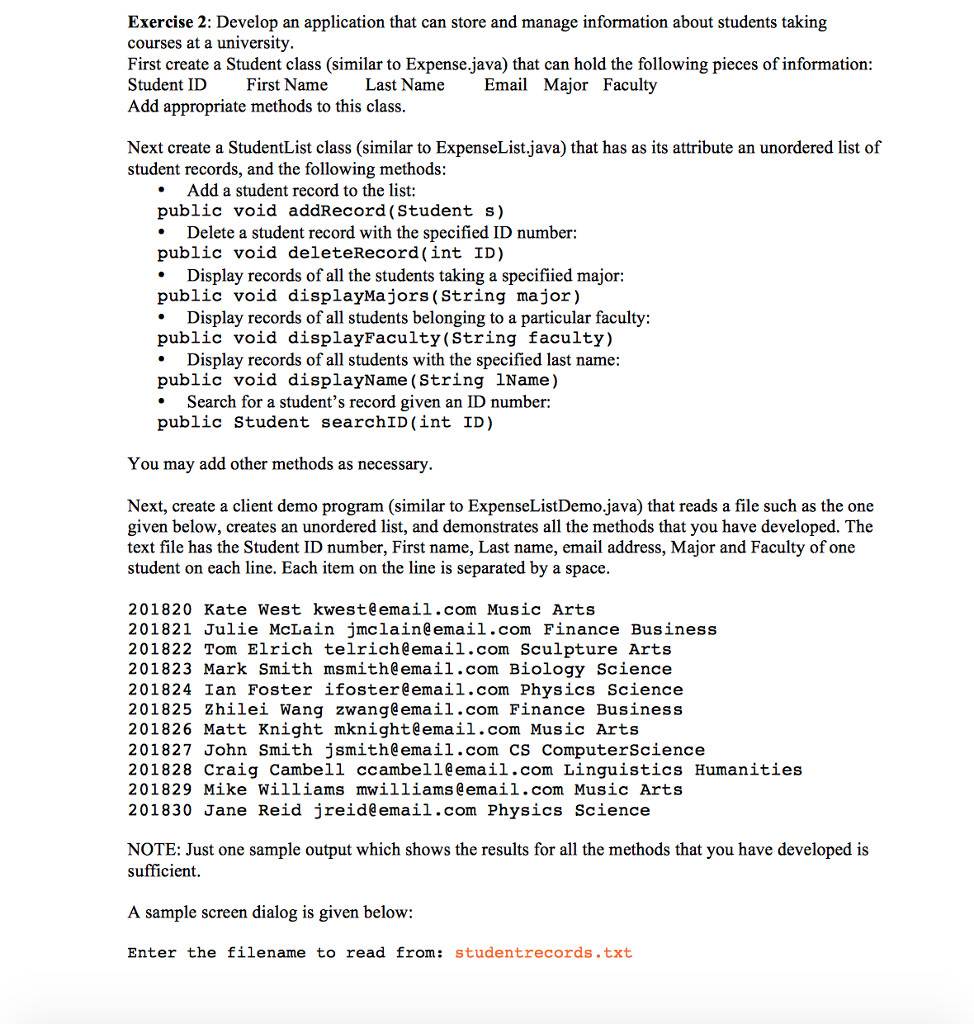 Solved Exercise 2: Develop an application that can store and | Chegg.com