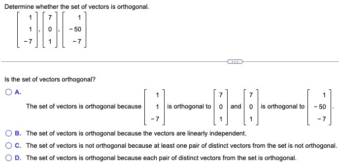 Solved Determine Whether The Set Of Vectors Is Orthogonal 1