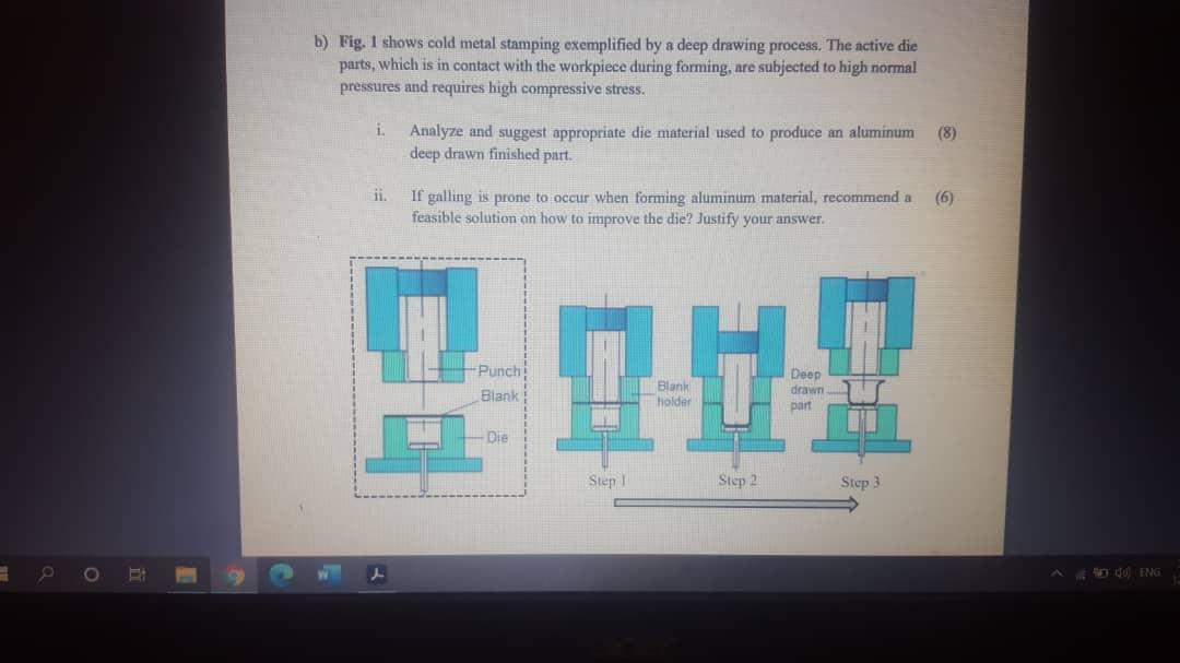 Solved b) Fig. 1 shows cold metal stamping exemplified by a | Chegg.com