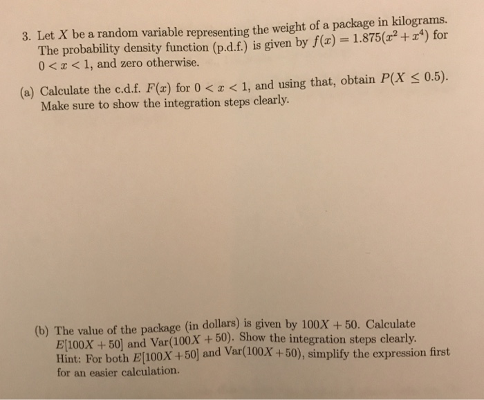 Solved 3. Let X be a random variable representing the weight | Chegg.com