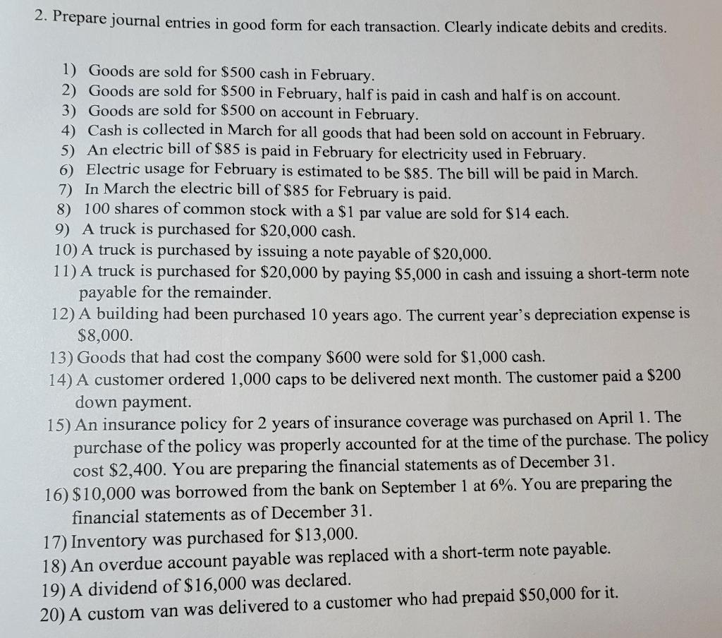 2. Prepare journal entries in good form for each | Chegg.com