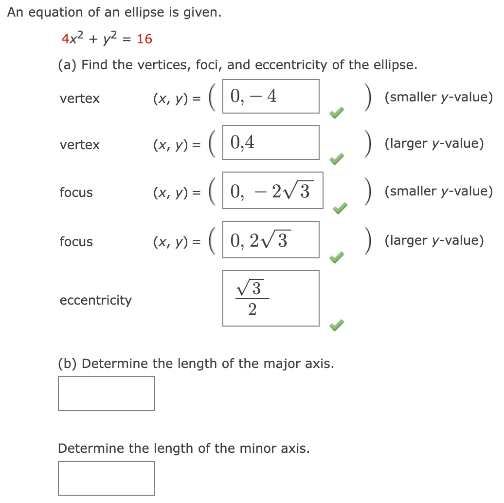 Solved An equation of an ellipse is given.4x2+y2=16(a) ﻿Find | Chegg.com