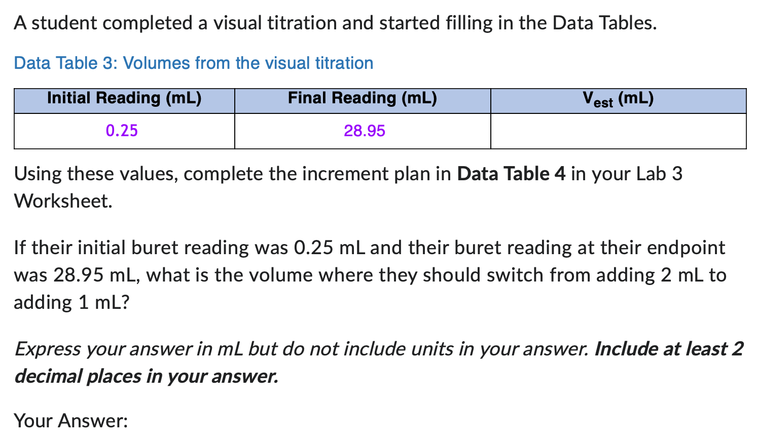 Solved A student completed a visual titration and started | Chegg.com