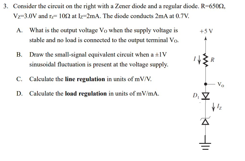 Solved 3. Consider the circuit on the right with a Zener | Chegg.com