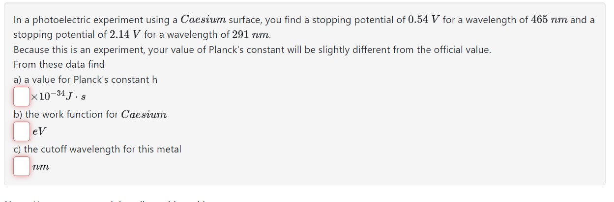 Solved In a photoelectric experiment using a Caesium | Chegg.com