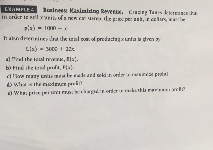 Solved EXAMPLE 4 Business: Maximizi ng Revenue. Cruzing | Chegg.com