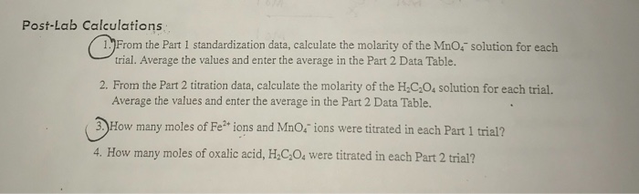 Solved Post-Lab Calculations 1From the Part 1 | Chegg.com