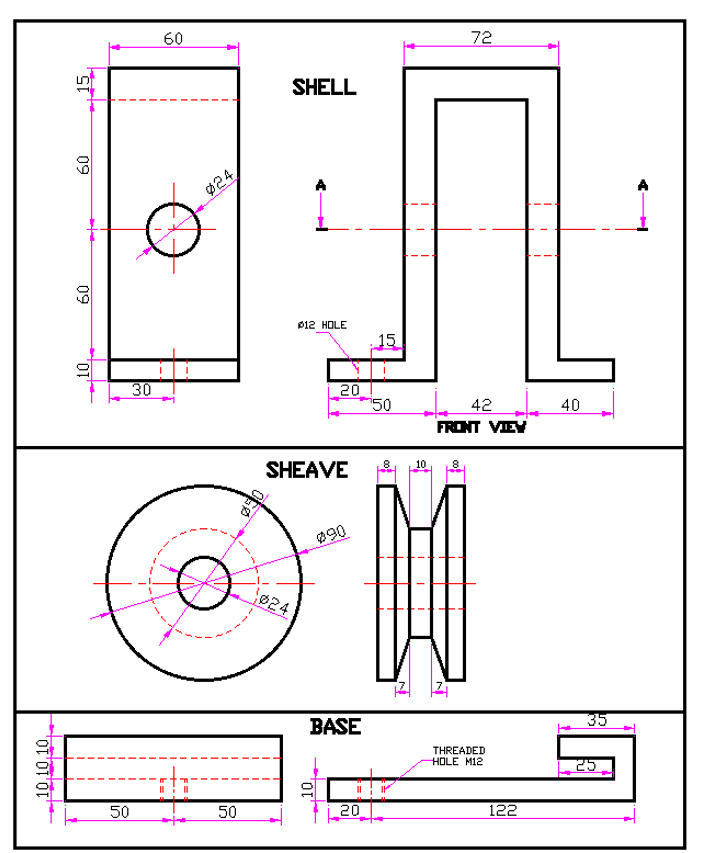 Solved A pulley system consists of six parts; a shell, a | Chegg.com