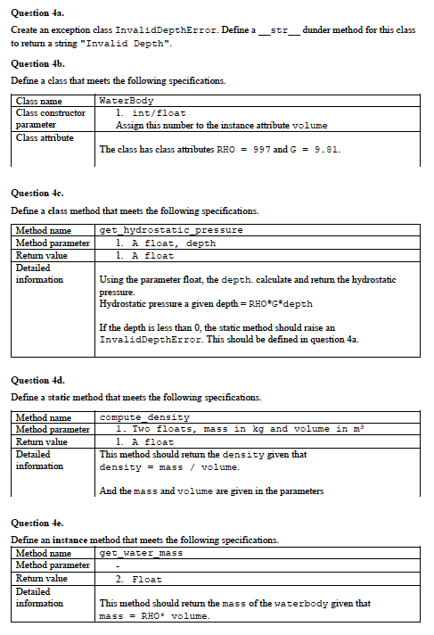 Solved Question 4a. Create an exception class | Chegg.com