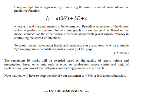 Solved Using multiple linear regression by minimizing the | Chegg.com