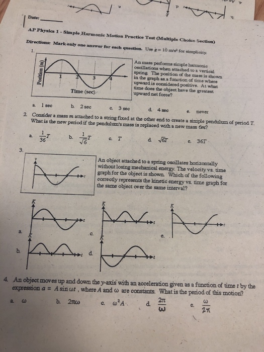 Solved AP Physies 1- Simple Harmonie Motion Practice Test | Chegg.com